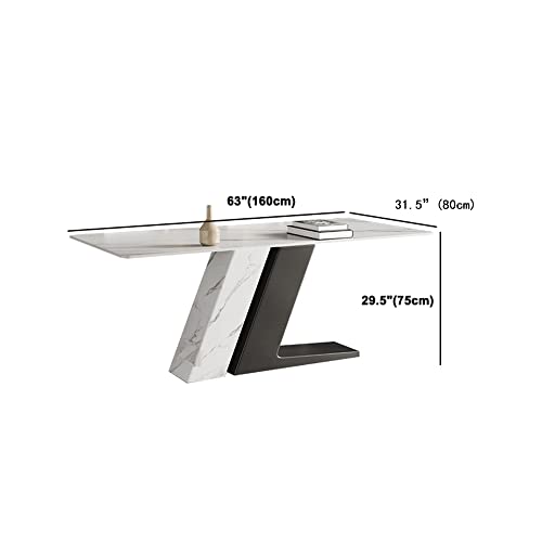 LITFAD Modern Sintered Stone Top Dining Table Rectangle Dinette Table Stainless Steel Base Restaurant Table - White 63" L x 31.5" W Table Only(Not Including Chairs)