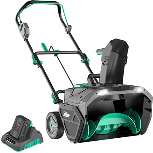 Litheli Cordless Snow Blower, 40V 20-Inch Single-Stage Battery-Powered Snow Thrower with Brushless Motor, 2 Headlights, 180° Rotating Chute & 45° Adjustable Deflector, 4Ah Li-ion Battery & Charger