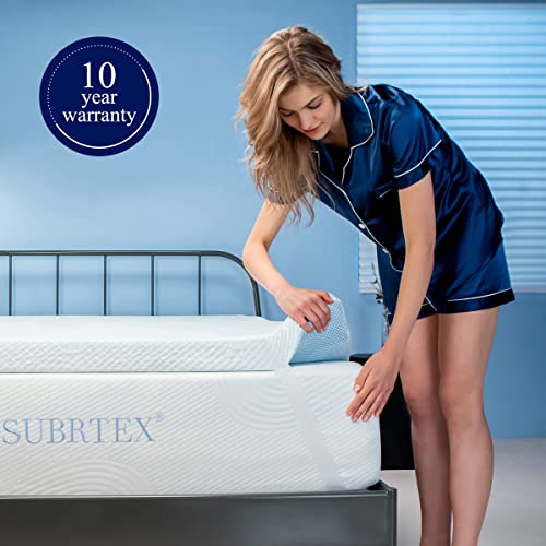 subrtex 2 Inch Gel-Infused Memory Foam Bed Mattress Topper High Density Cooling Pad Removable Fitted Bamboo Cover Ventilated Design-10 Years Warranty (Queen)