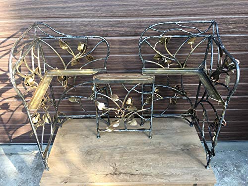 Garden bench consisting of 3 parts made in the technique of the artistic forging, floral decor