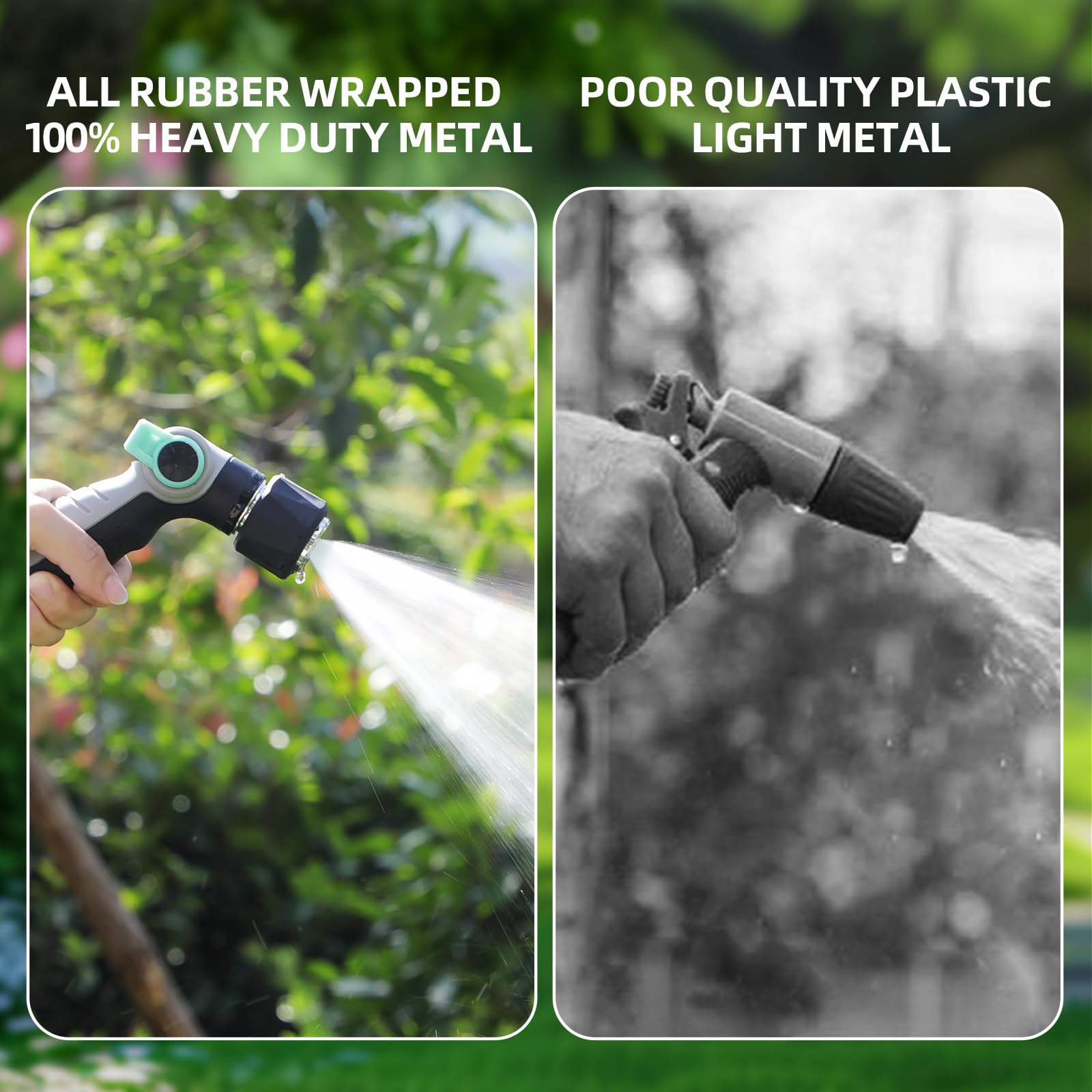 HVNPSH Garden Hose Nozzle Sprayer, 100% Heavy Duty Metal High Pressure Hose Nozzle with 4 Spray Patterns, Thumb Control On Off Valve for Lawn & Plant Watering, Car & Pet Washing