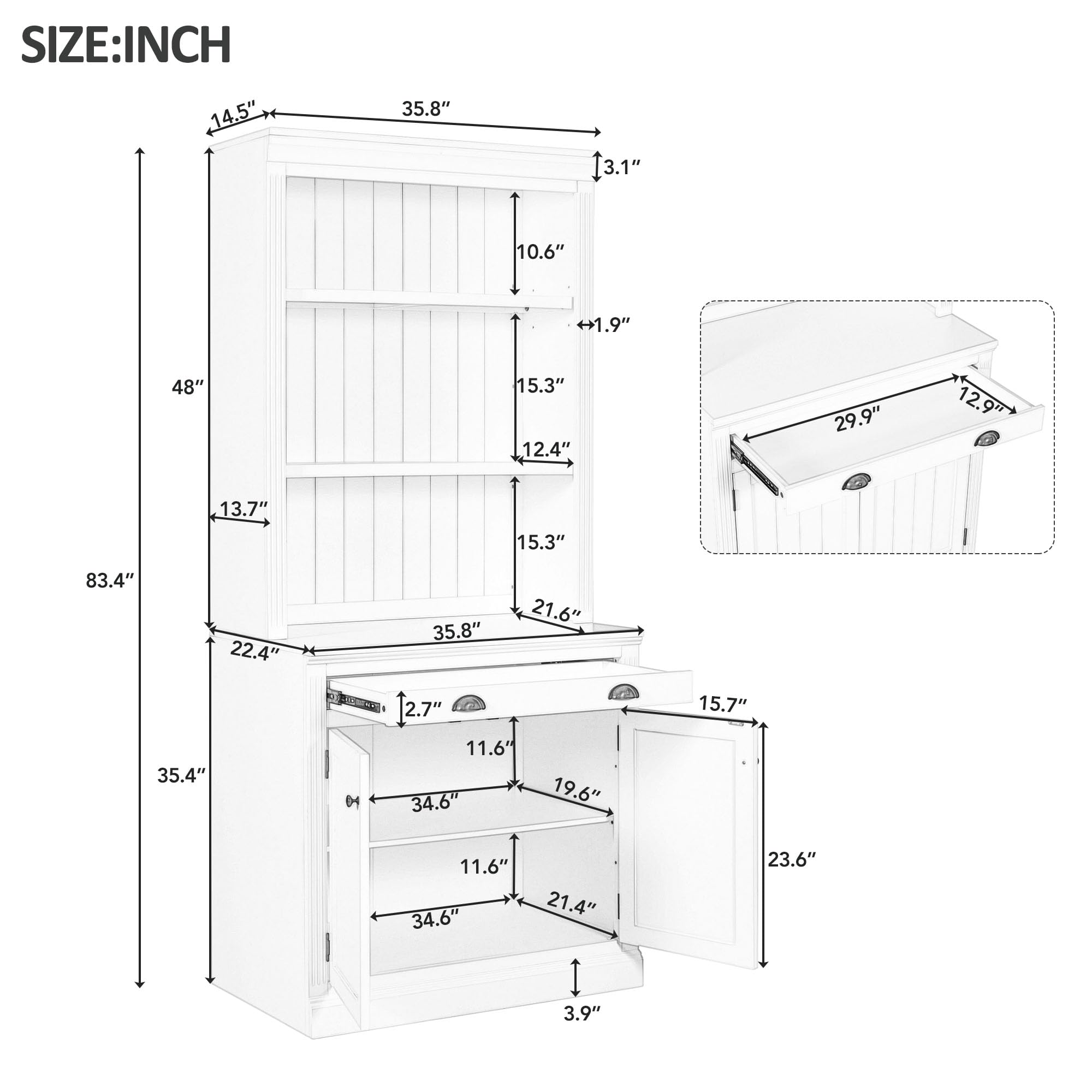Linique 2PCS Modern Tall Bookshelf with LED Lights, Drawers, Open Shelves & Doors, Storage Bookcase with Adjustable Shelves for Living Room, Bedroom, Home Office, White
