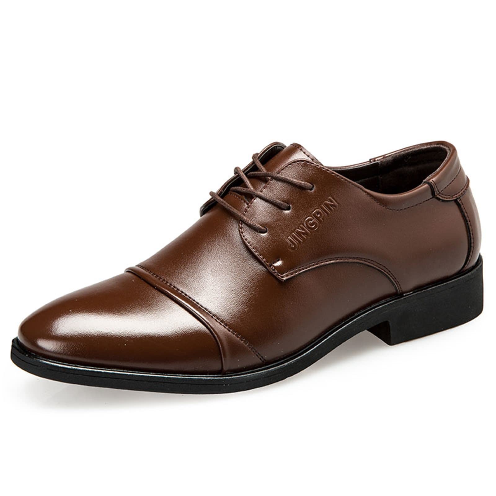 Fashion Summer and Autumn Men Leather Shoes Low Heel Pointed Toe Lace Up Solid Color Simple British Style Casual Dress Boot Brown