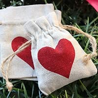Cotton Jewellery Organizer Packaging Print Red Hearts Cute Wedding Gift Bag Jewelry Storage Drawstring Pouch