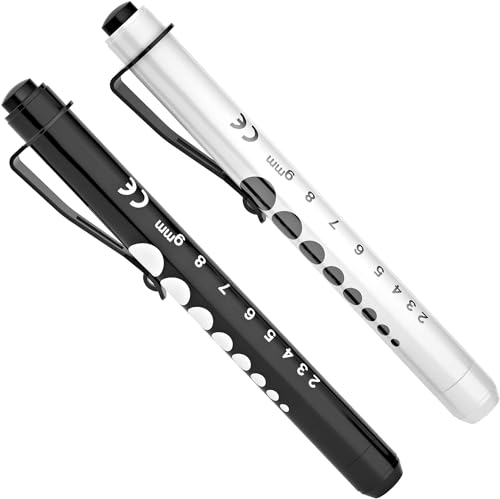 Generic Pen Lights for Nurses, 2 Pack Reusable Medical Light with Pupil Gauge and Ruler, White Light LED Penlight for Student Doctors EMT (Black/White)