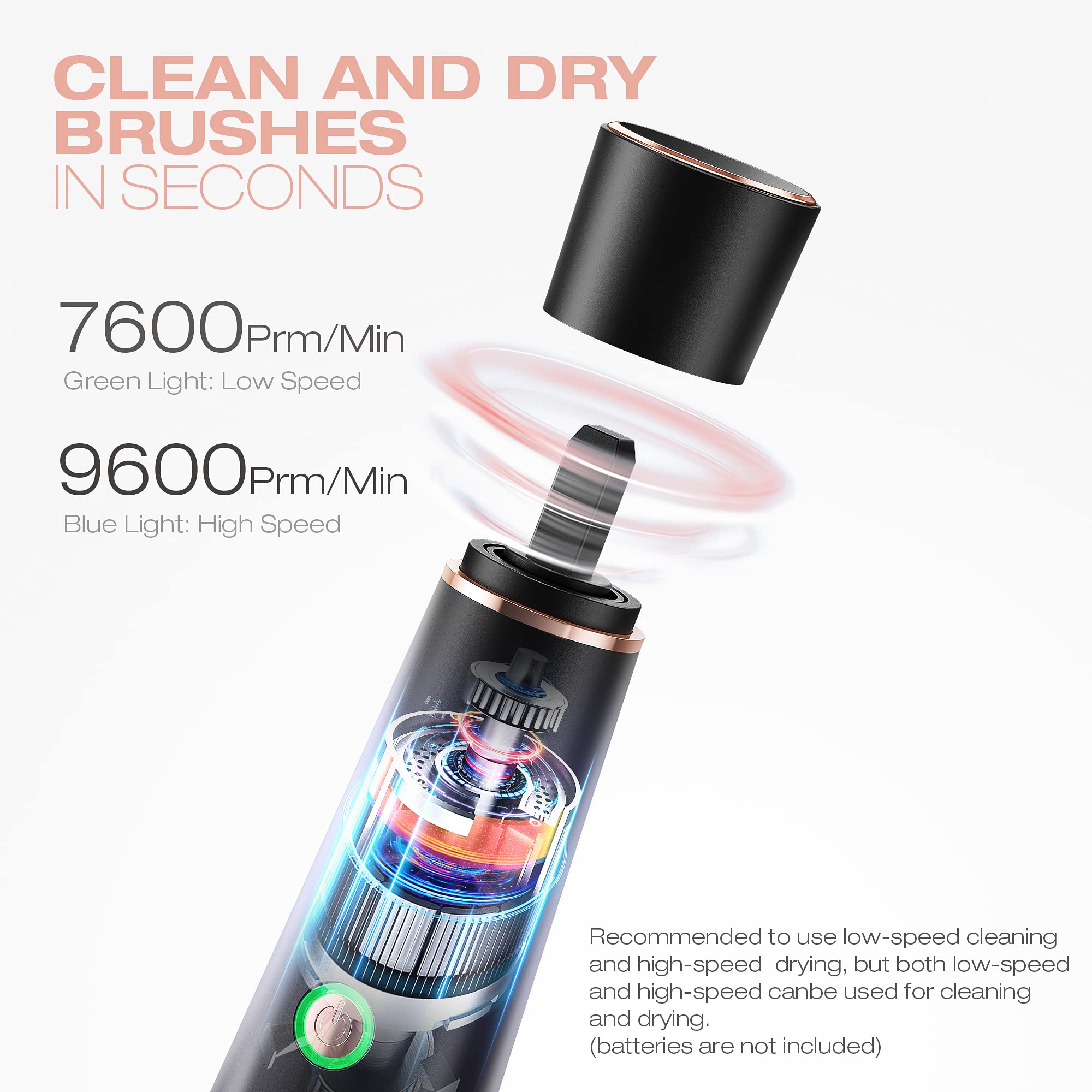 NICARE Makeup Brush Cleaner and Dryer Machine, Electric Cosmetic Automatic Brush Spinner with 8 Size Rubber Collars, Wash and Dry in Seconds, Deep Cosmetic Brush Spinner for Brushes
