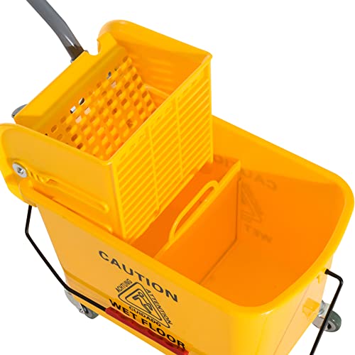 HOMCOM 5 Gallon Rolling Janitorial Cleaning Mop Bucket Commercial Restaurant with Down Press Wringer