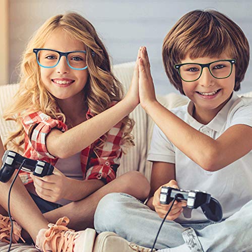 Outray 2 Pack Kids Computer Blue Light Blocking Glasses for Boys and Gilrs Age 3-12 Anti Eyestrain (Set Green+Blue, 46)