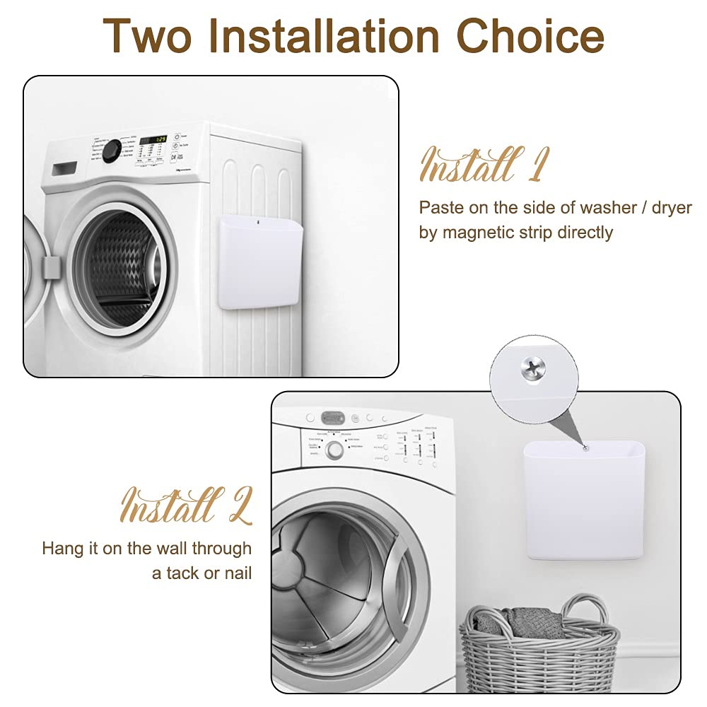 Picowe Magnetic Laundry Storage, Large Lint Holder Bin, Space-Saving Trash Container Hanging on Dryer, Washer or Wall Mount (Gray White)