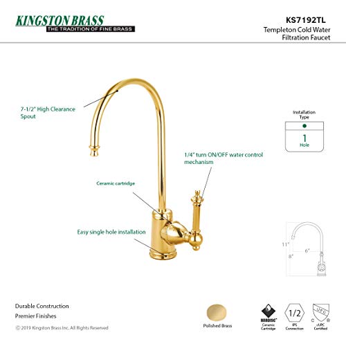 Kingston Brass Gourmetier KS7192TL Templeton Single Handle Water Filtration Faucet, Polished Brass 6-Inch spout reach