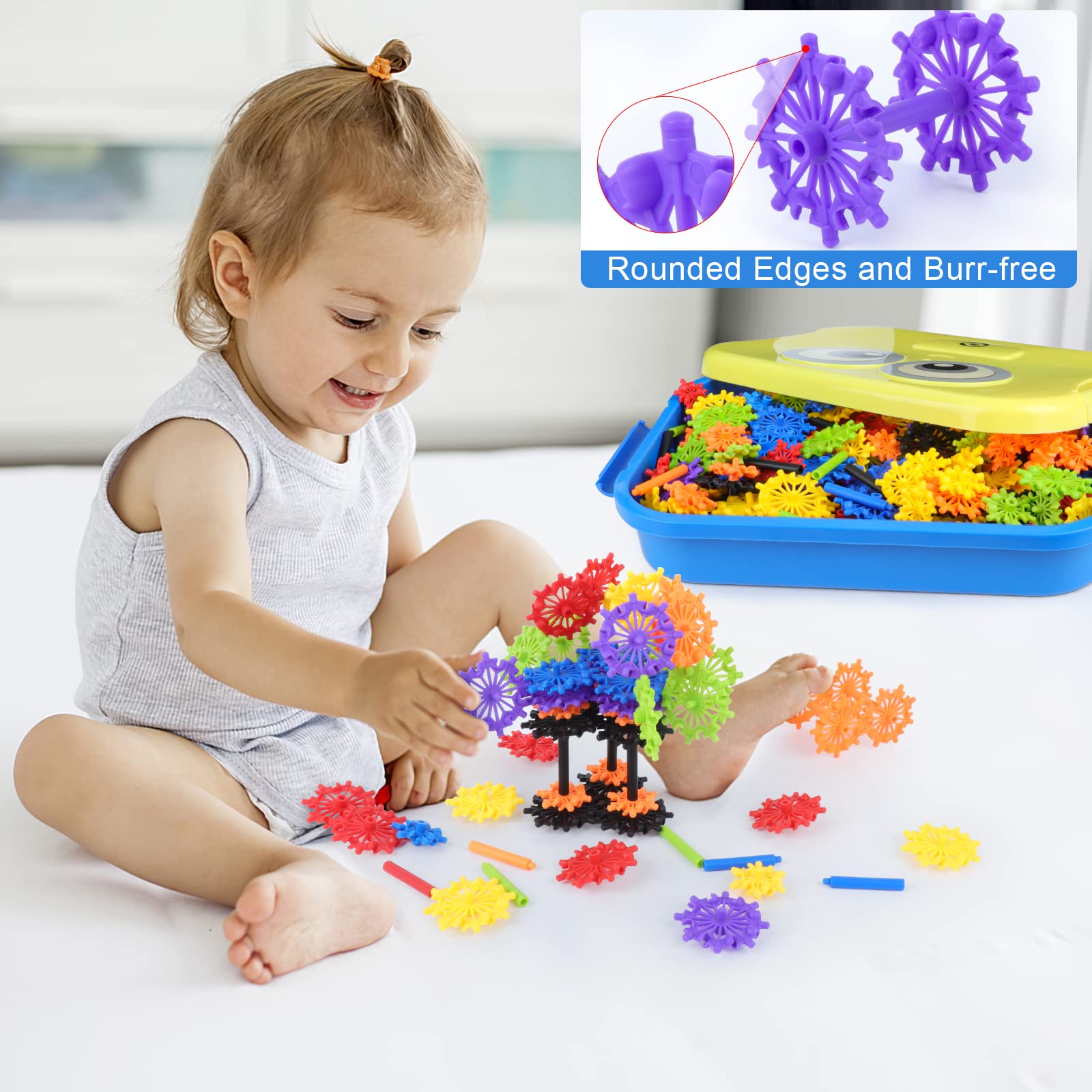 FASTSPOK STEM Building Blocks - 350Pcs Interlocking Plastic Disc Set - Kindergarten Educational Building Toys - Creative Snowflake Toys for Kids Ages 4-8 Boys&Girls