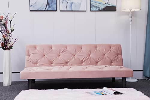 Livavege Convertible Futon Sofa Bed, 66" Velvet Upholstered Sleeper Couch Daybed with Adjustable Backrest for Studio, Apartment, Office, Small Space, Compact Living Room, 66 INCH, Pink