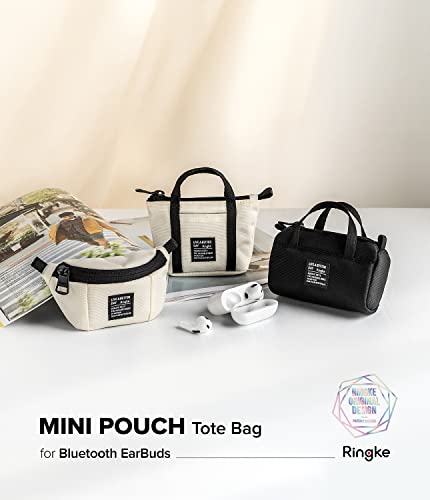 Ringke Mini Pouch Tote Bag Compatible with AirPods Pro Case and AirPods 3rd, 2nd, 1st Generation Case, Galaxy Buds Pouch, Universal Wireless Ear Buds Cover with Keychain for Women, Men - Black