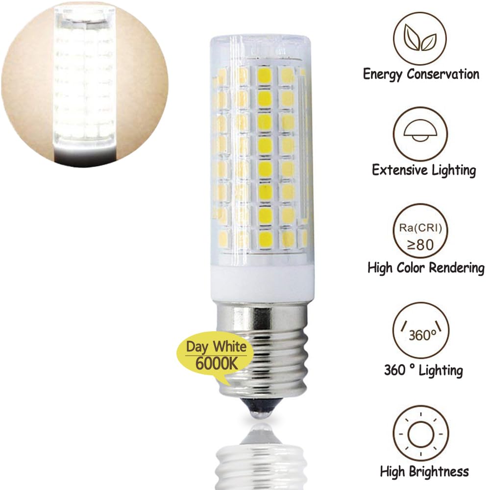 HXMLIHB E17 LED，8W Microwave Oven Bulb，80W Halogen Equivalent ，Dimmable E17 Bulb for Microwave Oven Over Stove Appliance，800Lm, AC110V/130V，Daylight White 6000K(Pack of 2)