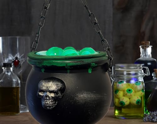 GIFTEXPRESS 8 Inches Special Effect Halloween Black Cauldron with Light-up Green Potion, Witch Cauldron with Brew Sound Effects for Halloween Decoration, Horror Scene Witch Holiday Décor Theme Party