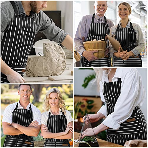 Riqiaqia 2 Pack Kitchen Cooking Aprons, Soft Cotton Apron with 2 Pockets for Women Men Chef (Black Stripes,2)