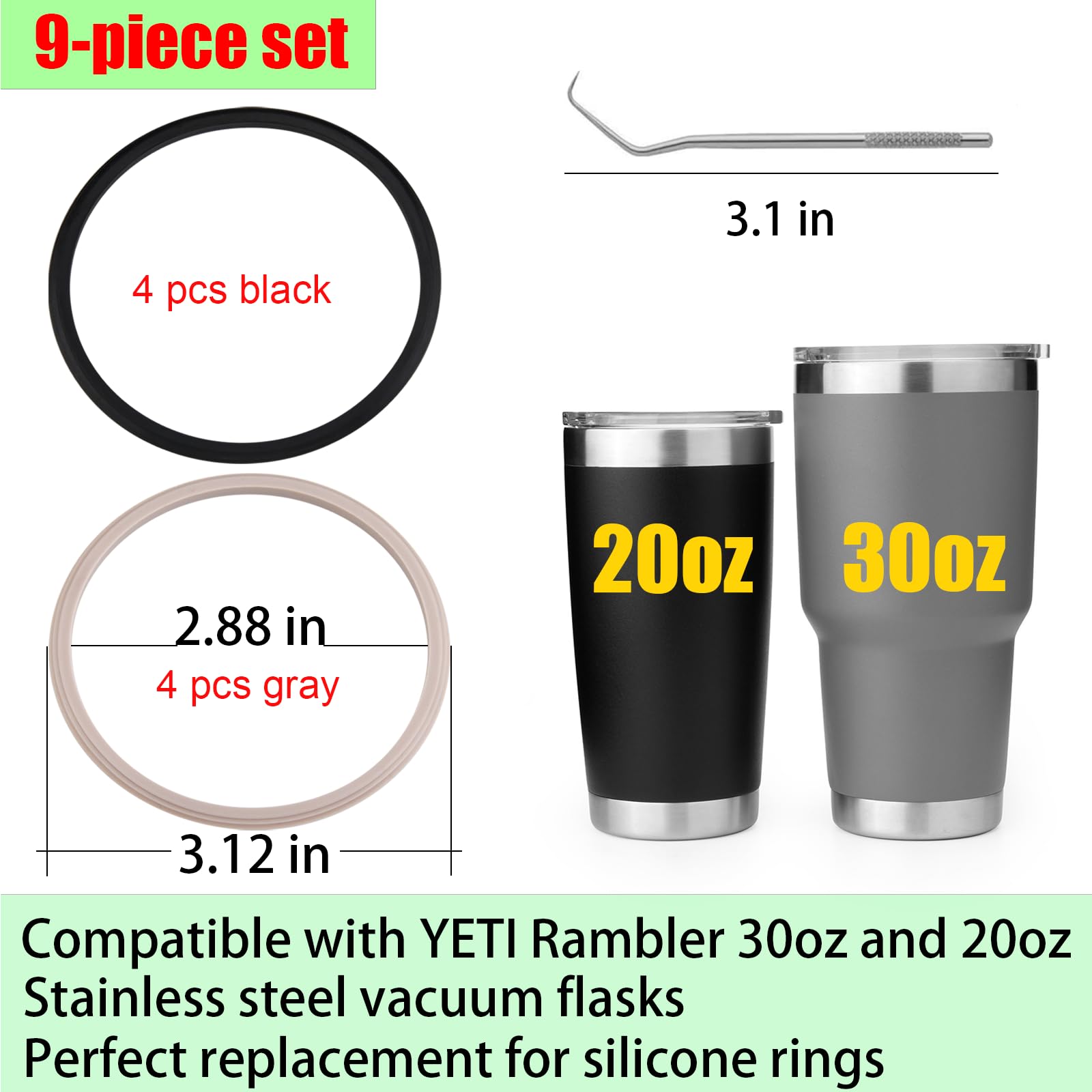 Generic 8 Pack Suitable for 20 oz yeti rubber seal replacement,Suitable for Yeti Rambler、Chillout、Rtic、Hogg、Beast、Mossy Oak、Ozark Trail Brand mugs, 1, WFGSADWSA060