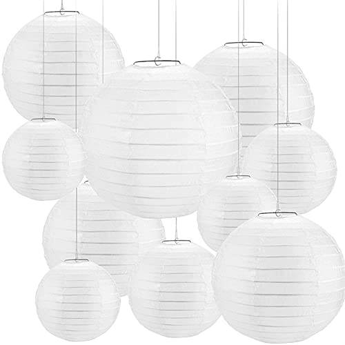 Lantern 30 Pcs 4 Inch-12 Inch White Paper Lantern Chinese Lanterne Papier Lampion Wedding Party Halloween Christmas Event Hanging Decor (Color : White)