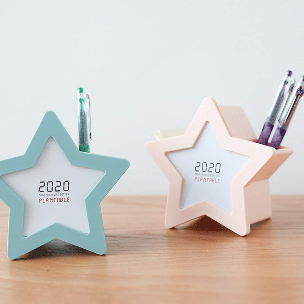 Desk Calendars 2020 Fun Calendar Star Shape Desk Calendar Storage with Pen Holder 2020.1-2020.12 Months Desk Calendar,Support Customization Calendars (Color : Blue)