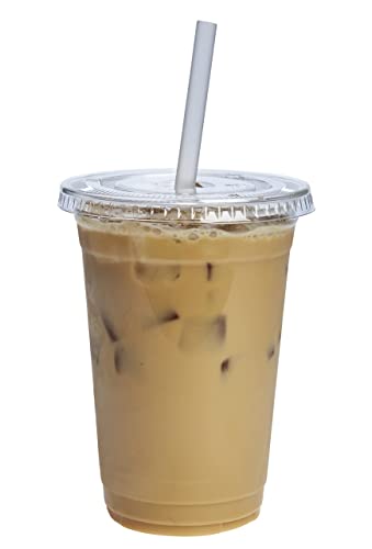 Comfy Package [20 oz. - 100 Sets Clear Plastic Cups With Flat Lids