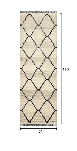 Loloi Chris Loves Julia Alice Collection ALI-04 Cream/Black 2'-7" x 10'-0", .50" Pile Height, Fringe, Runner Rug