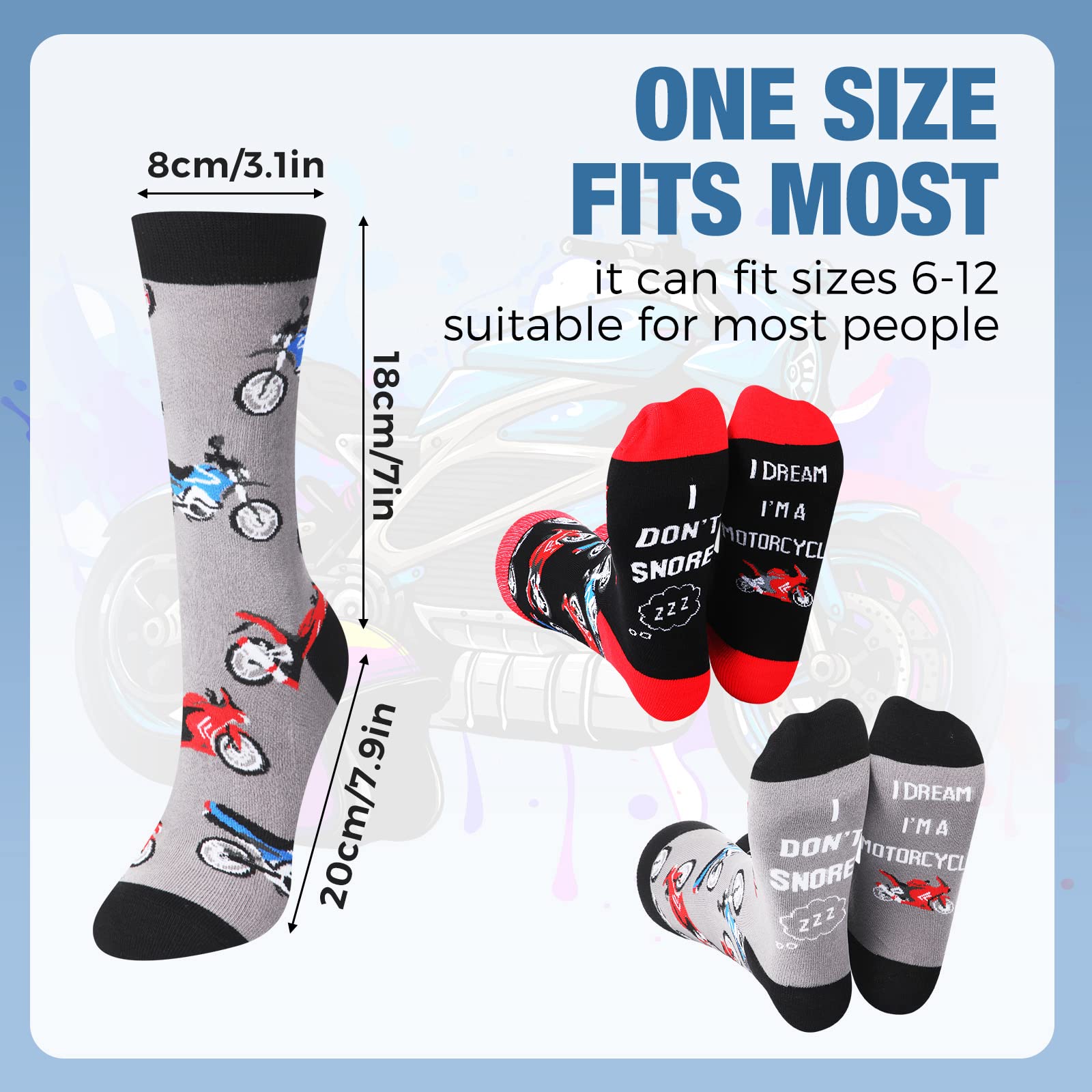 Coume 2 Pairs Motorcycle Lovers Gifts I Don't Snore I Dream I'm a Motorcycle Socks Novelty Motorcycle Socks for Men (Motorcycle)