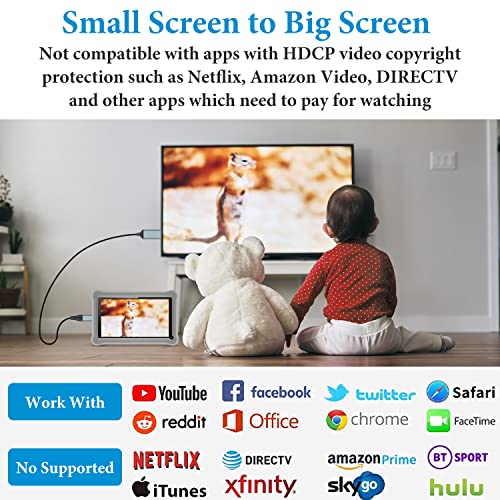 lulaven HDMI Cable for iPhone to TV, Lighting to HDMI Adapter Connector Compatible with iPhone14, 13, 12, 11 & YouTube TV Output with 1080P HD Display, Just Plug and Play (6.6FT, Grey)