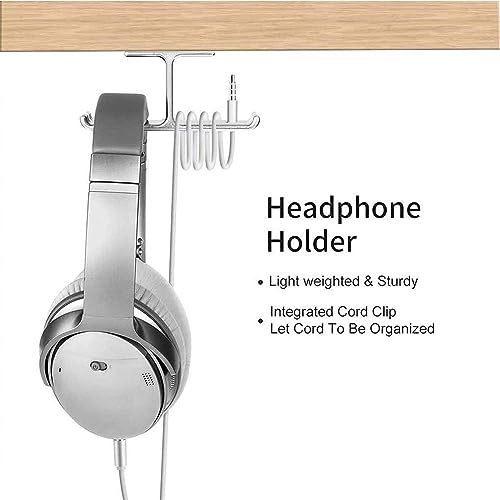 GOGUY Under Desk Hook Aluminum Stick-On Adhesive Dual Headsets Holder Mount PC Gaming Accessories, Headphone Stand with Cable Organizer,Black