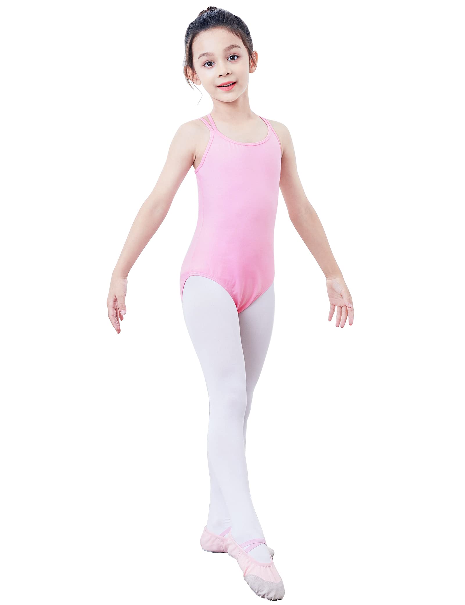 Cuulrite Pink Ballet Leotards for Girls Toddler Sleeveless Doulble Straps Dance Outfit, Small