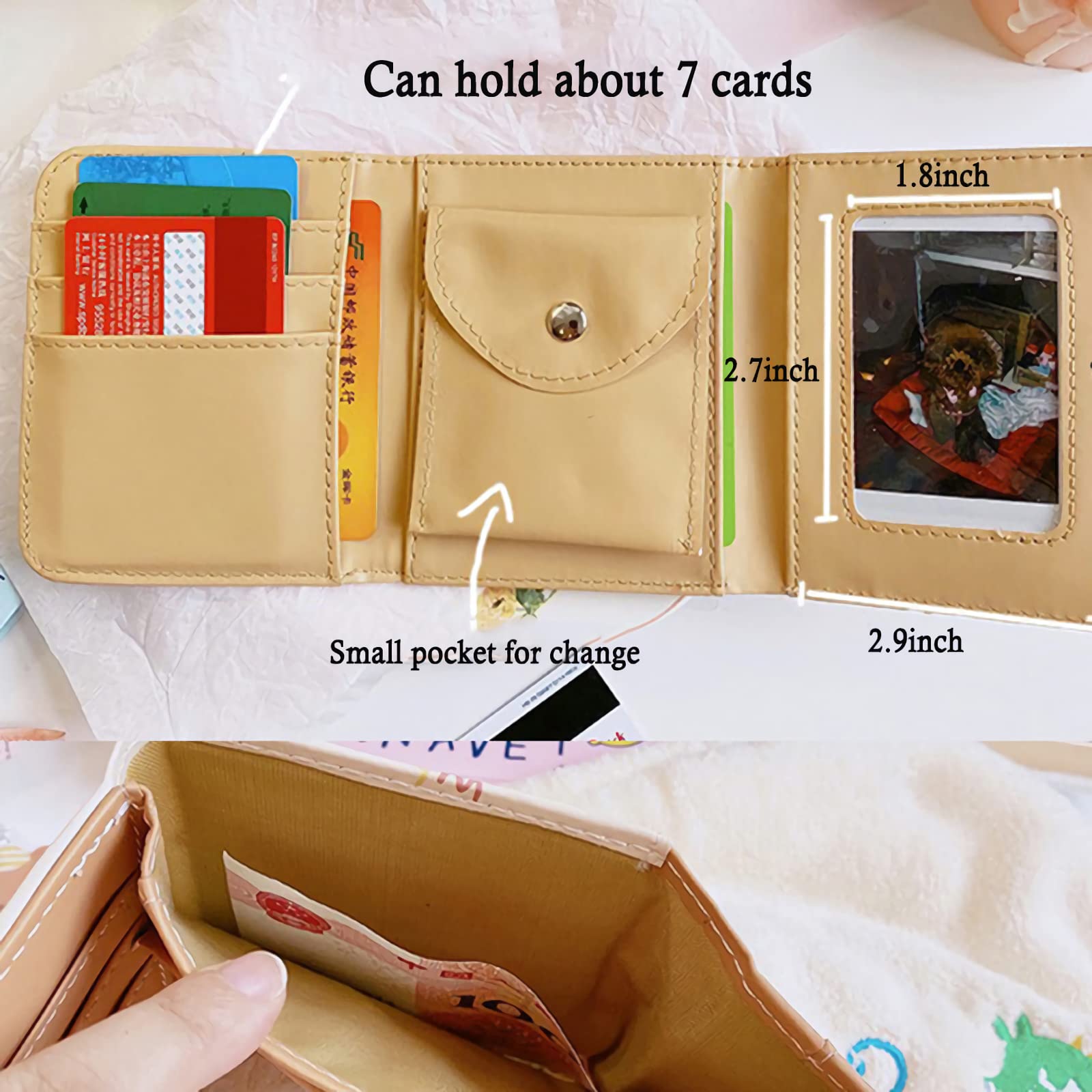 Cute Small Wallet for Girls and Women, Dog Purse Coin Holder Card Organizer, Beige 2Pcs Set