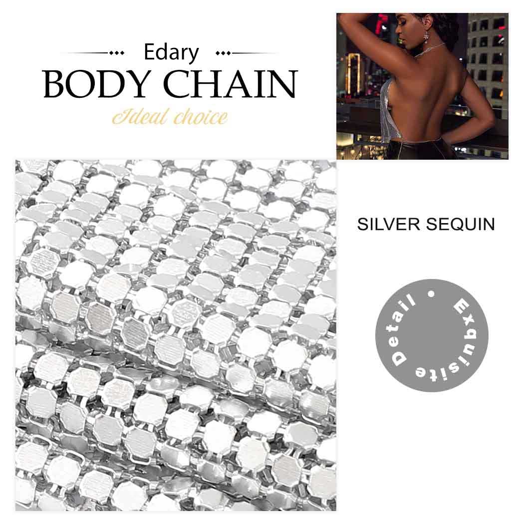 Edary Body Chain Sequin Halter Chain Silver Sequins Vest Crop Top Sparkly Chest Chain Jewelry for Women