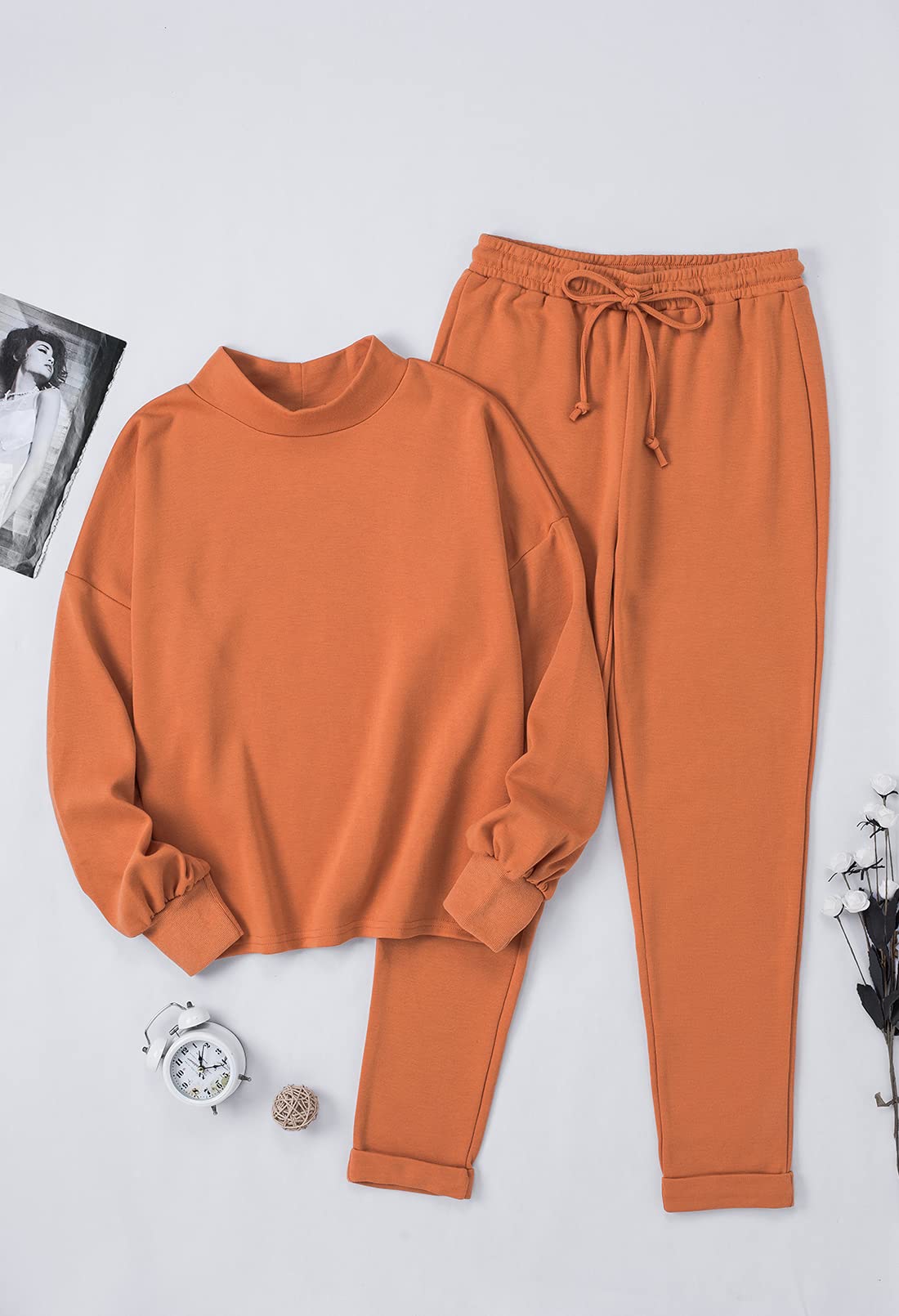 Cutiefox Womens Matching Sets Sweatshirt and Pants Loungewear 2 Piece Outfits Sweatsuit Orange XL