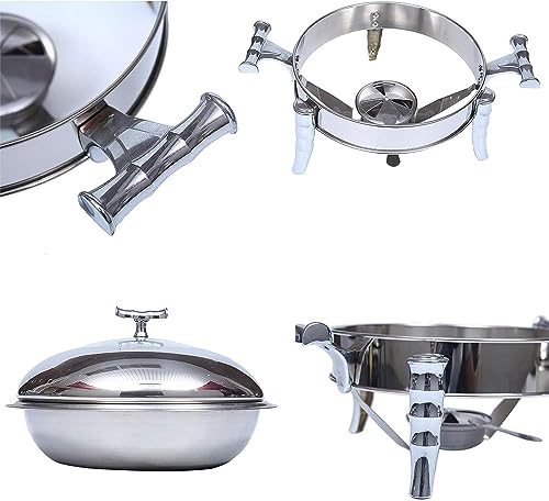 Stainless Steel Chafing Dish Fuel Holders, Round Catering Buffet Warming Container Server Tray, with Food Pan and Lid, for Party or Banquet