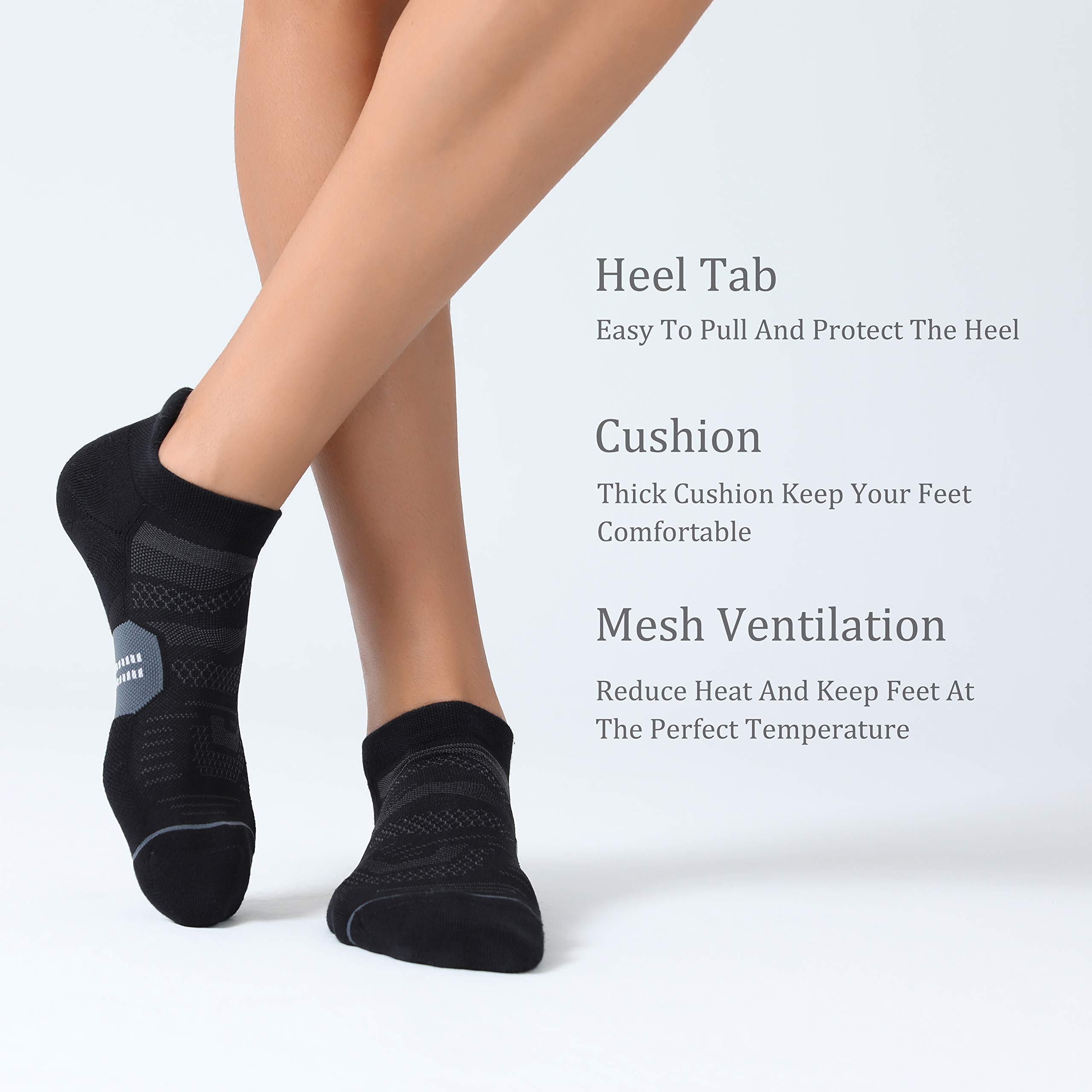 CelerSport 6 Pack Men's Running Ankle Socks with Cushion, Low Cut Athletic Tab Socks Gifts for Men, Black + Grey, Large