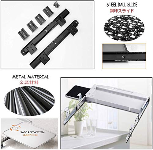 Desk Mount Keyboard Drawer, Keyboard Tray Computer Desk Extender with Rotating Out Mouse Tray for Typing and Mouse Work, 48x20cm