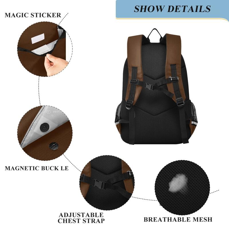 ODAWA Coconut Brown School Bags for Kids Large Capacity Lightweight Bookbags Girls Boys Backpack for Kids