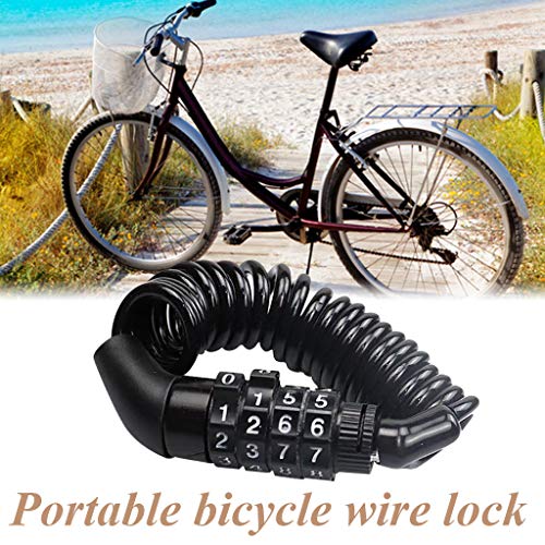 Cycling Combination 4-Digit Password Bike Lock Cable Security Bicycle Bike Accessories Mountain Bike Lights Front and Back (Black, One Size)