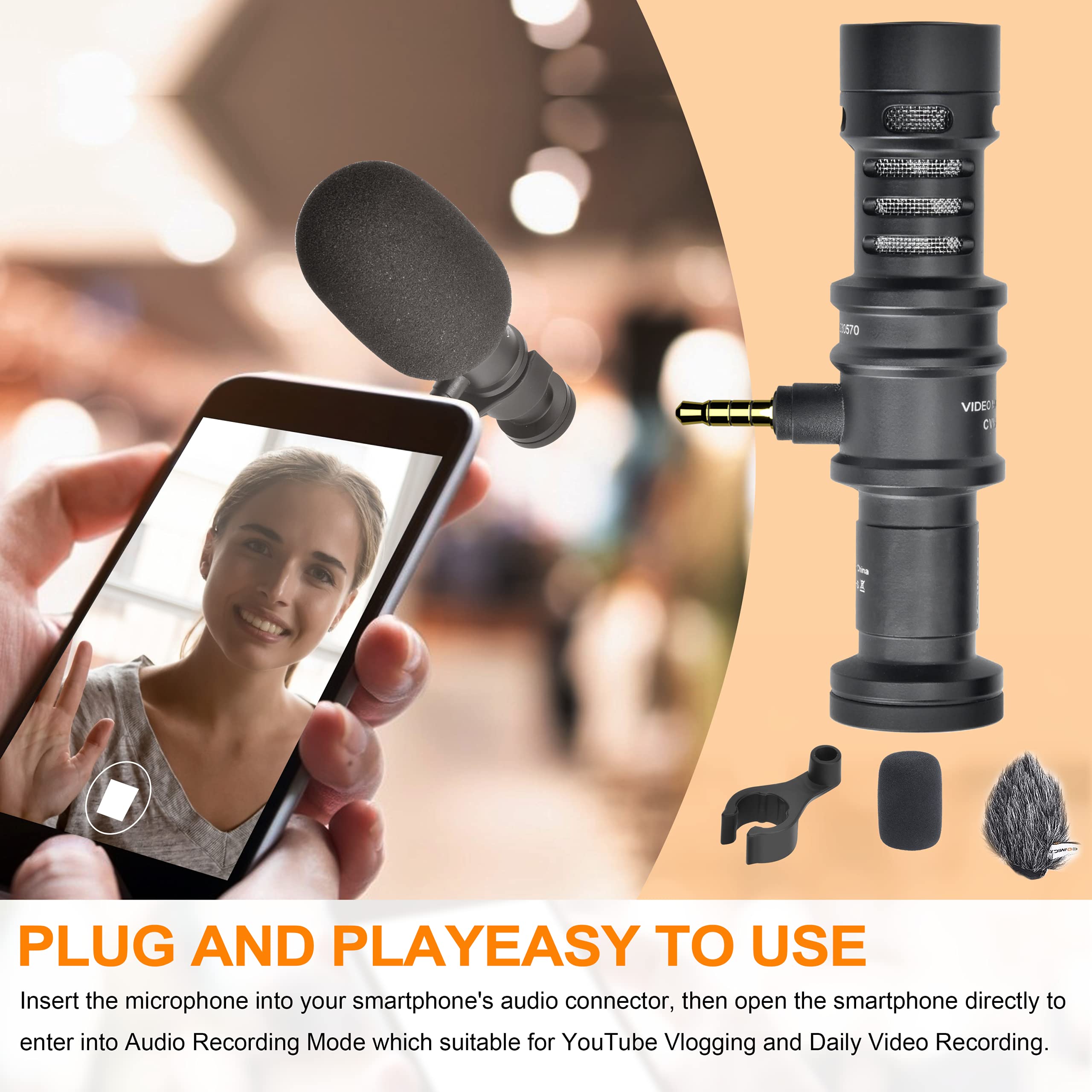 comica CVM-VS08 Professional Cardioid Video Shotgun Microphone, 3.5mm-Trrs Mic for iPhone iPad Samsung Huawei Android Smartphones, Perfect for Video Recording