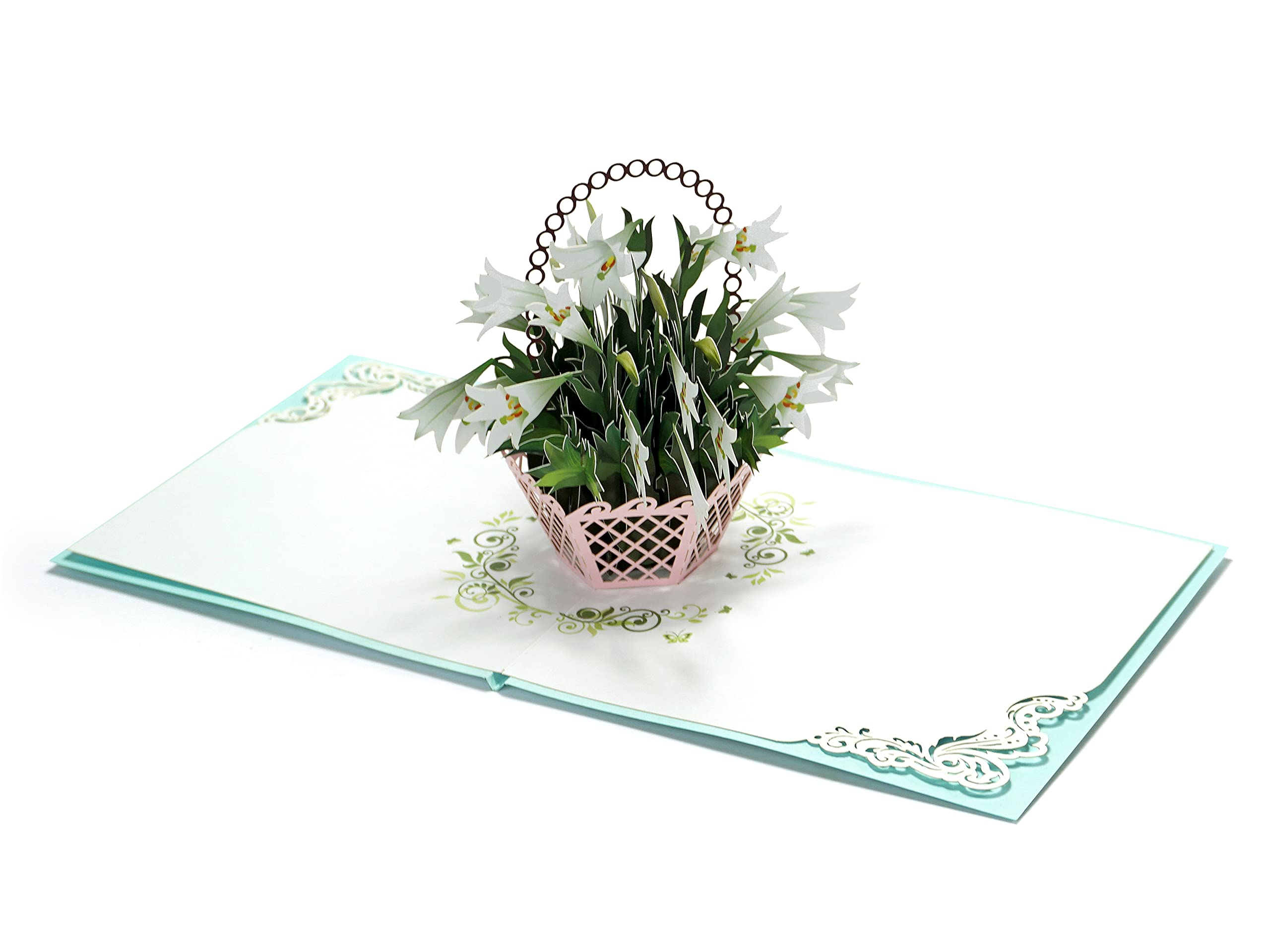 CUTPOPUP Birthday Card Pop Up, Mother's Day, 3D Greeting, Thank You Card (White Lily Flowers Basket)