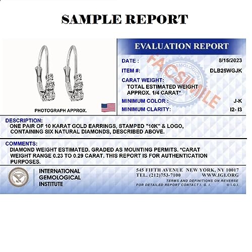 Certified 10K Yellow Gold Three-Stone Diamond Leverback Earrings 1/4cttw