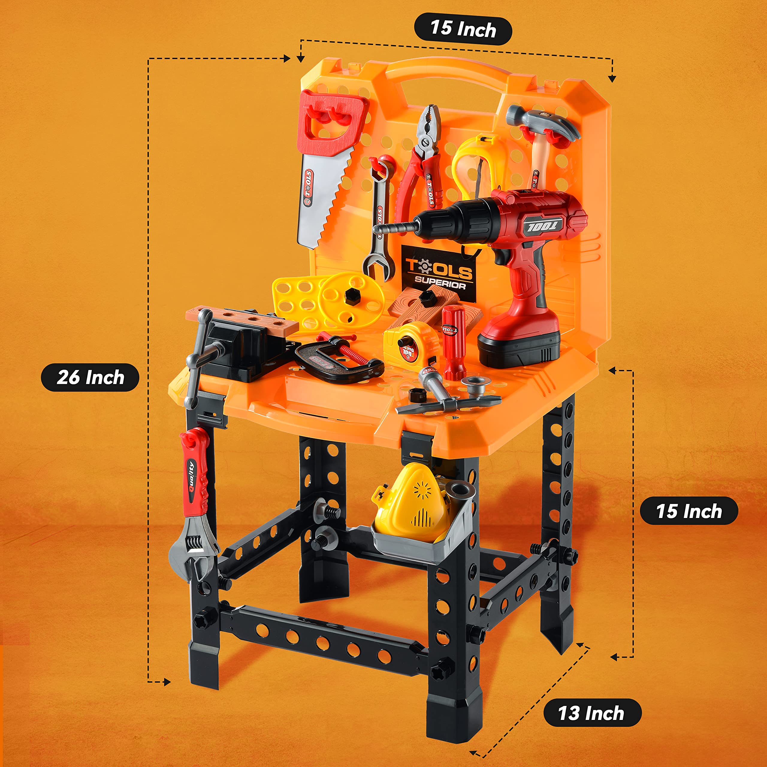 Toy Choi's 82pcs Kids Tool Bench Toy for Age 2-4 - STEM Construction Kid Tool Set Toddler Workbench with Realistic Tools Electric Drill, Build a Tool Bench for Kids Ages 3-5 4-7