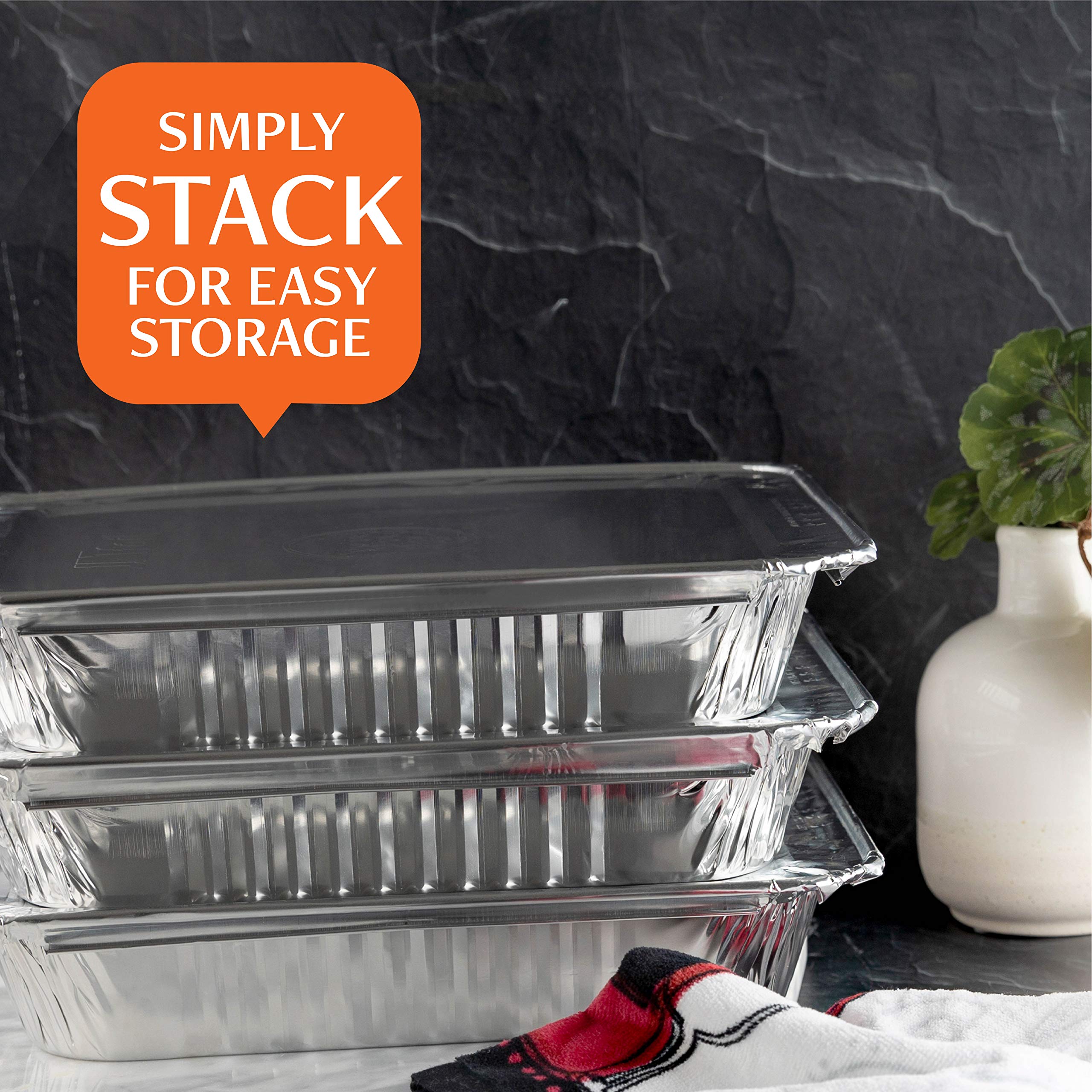 PLASTICPRO Disposable 9 x 13 Aluminum Foil Pans With Lids Half Size Deep Steam Table Bakeware - Cookware Perfect for Baking Cakes, Bread, Meatloaf, Lasagna Pack of 25 Pans & 25 Lids