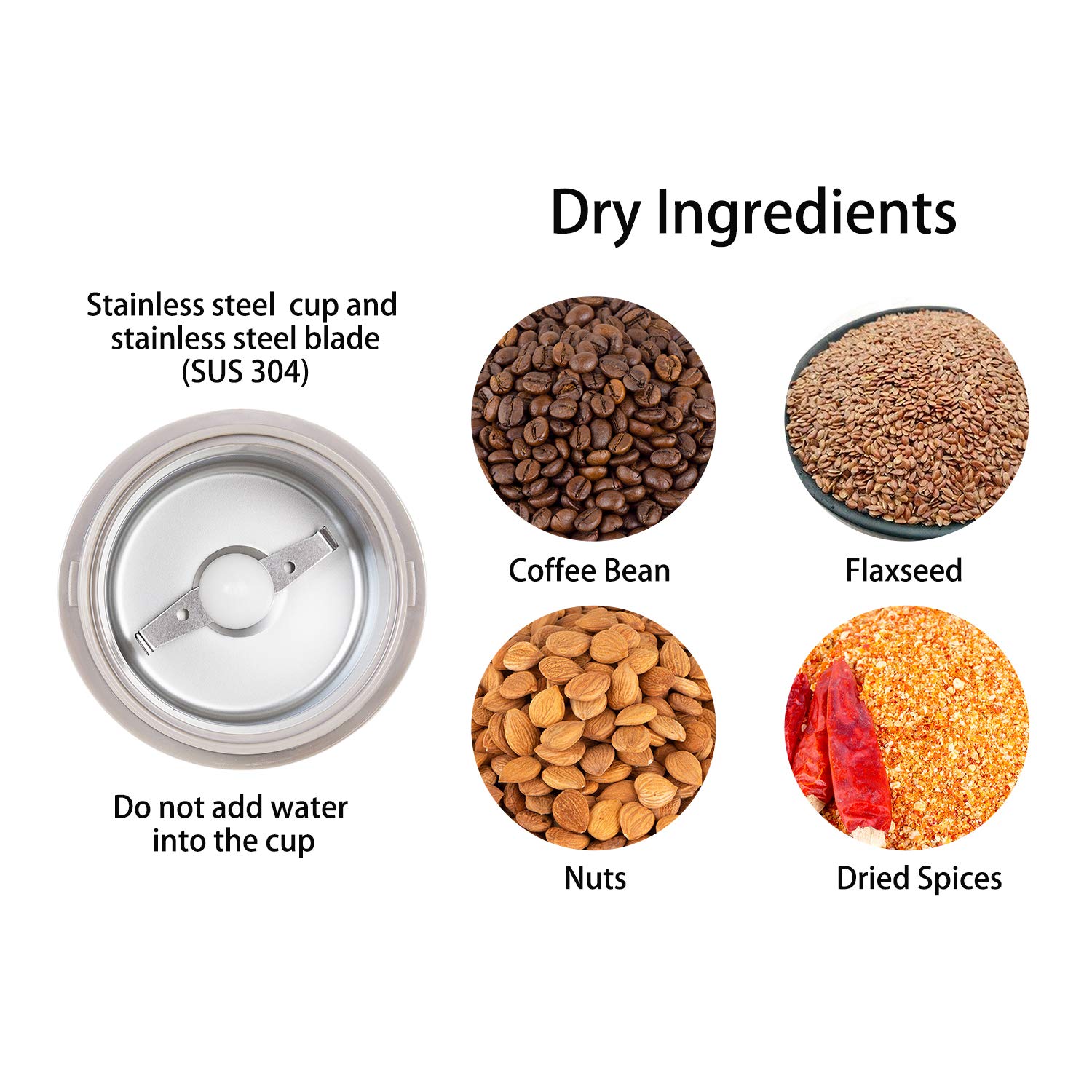 DR MILLS DM-7441 white Coffee Grinder Electric Coffee Bean Grinder,Spice Grinder,Blade & cup made with SUS304 stianlees steel (White)