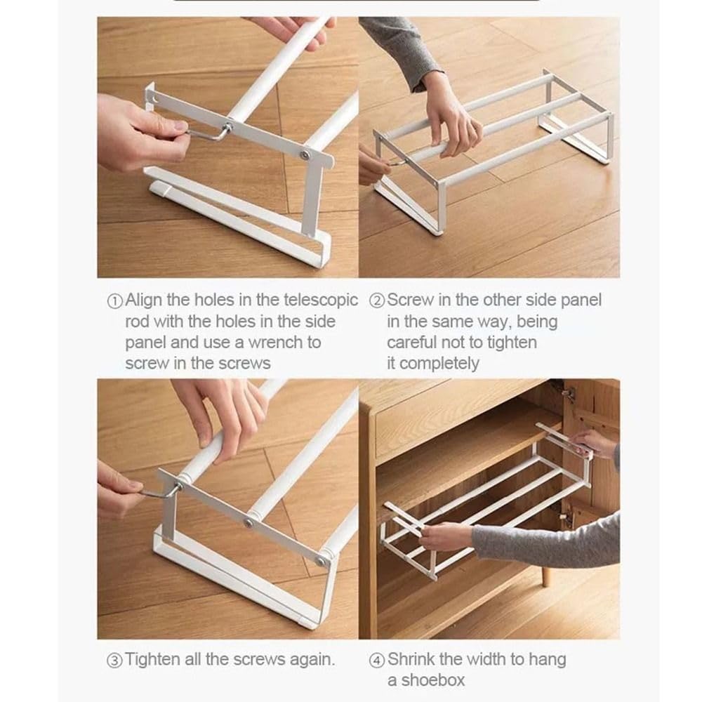 generic Shoes Storage Rack,Carbon Steel Retractable Under Hanging Layered Space-Saving Shoe Tray Hanging Basket Multi-Purpose Cabinet Class Shelves(White), AM0XDM0L07TUS