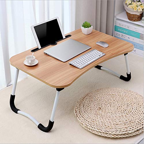 Laptop Bed Tray Folding Desk Portable Lazy Lap Table with Storage Drawer and Water Bottle Holder Serving Tray Dining Table with Slot for Eating Working on Bed Computer Desk (Color : Khaki)