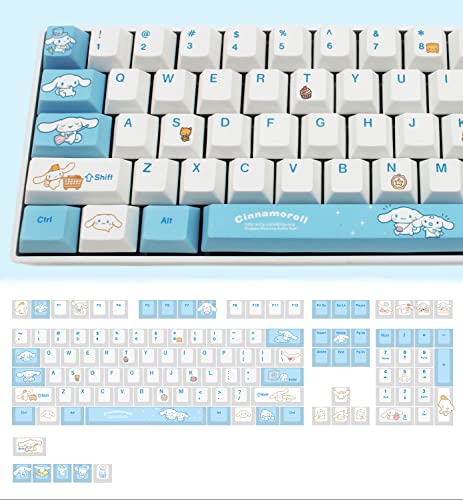 Sanrio Cinnamorall Blue Keycaps for Cherry MX Switches Cute Japanese Anime Mechanical Gaming Keyboard, PBT Key Caps Set