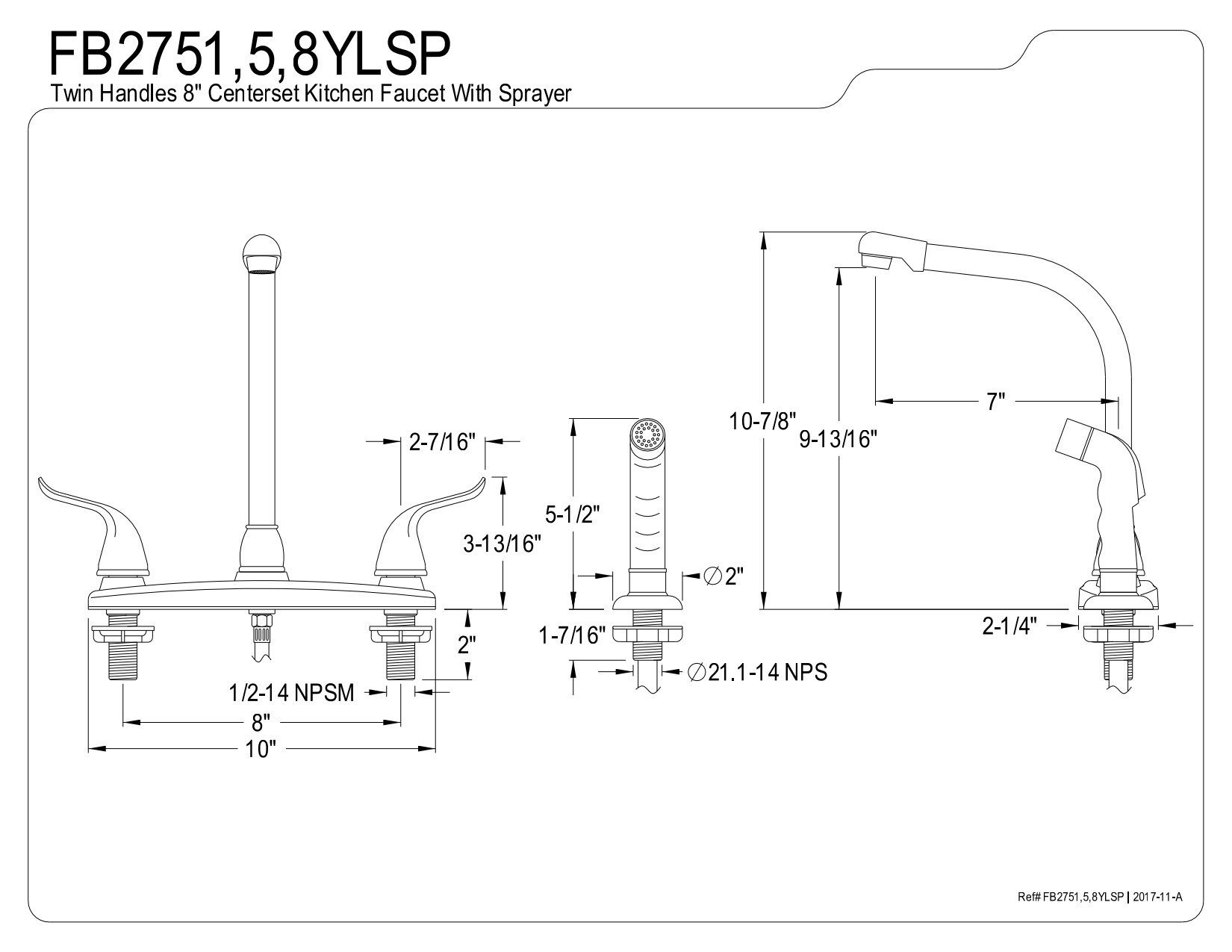 Kingston Brass FB2751YLSP Yosemite 8" Centerset Kitchen Faucet, 7 inch in Spout Reach, Polished Chrome