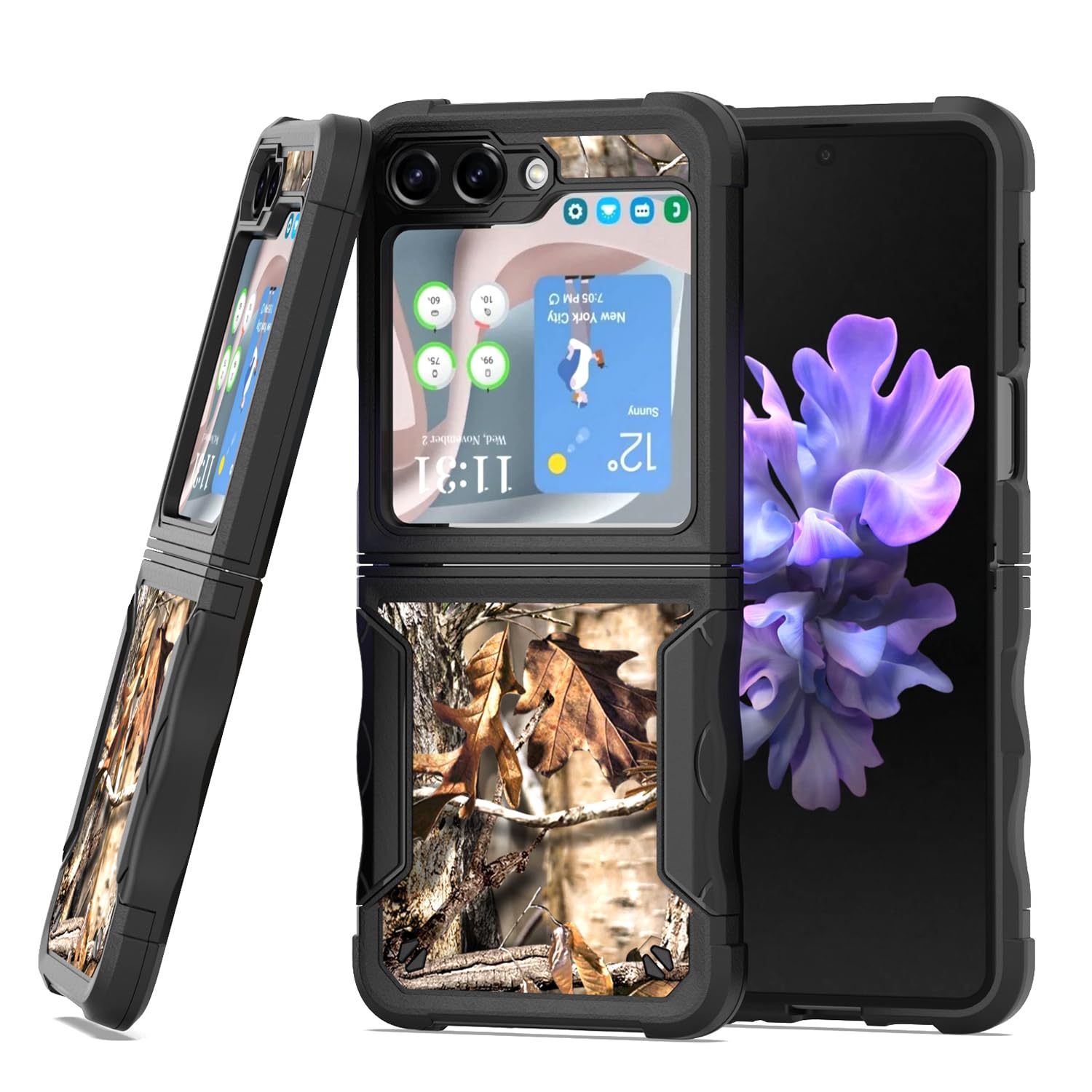 CoverON Heavy Duty Designed for Samsung Galaxy Z Flip5 Case, Rugged Military Grade A Hard Plastic Hybrid TPU Rubber Grip Protective Rigid Armor Cover Fit Samsung Galaxy Z Flip 5 Phone Case - Camo