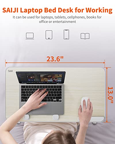 Laptop Desk for Bed, SAIJI Lap Desks Bed Trays for Eating Writing, Adjustable Computer Laptop Stand, Foldable Lap Table in Sofa and Couch(23.6 x 13Teak