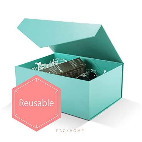 PACKHOME Gift Box 9x6.5x3.8 Inches, Bridesmaid Box, Rectangle Collapsible Box with Magnetic Lid for Gift Packaging (Matte Turquoise, Grain Texture)
